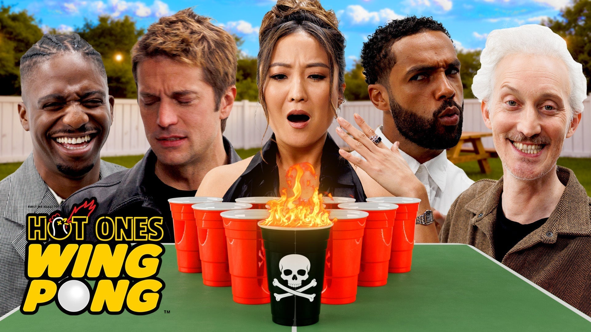 The 'Emily in Paris' Cast Plays Hot Ones Wing Pong – FirstWeFeast